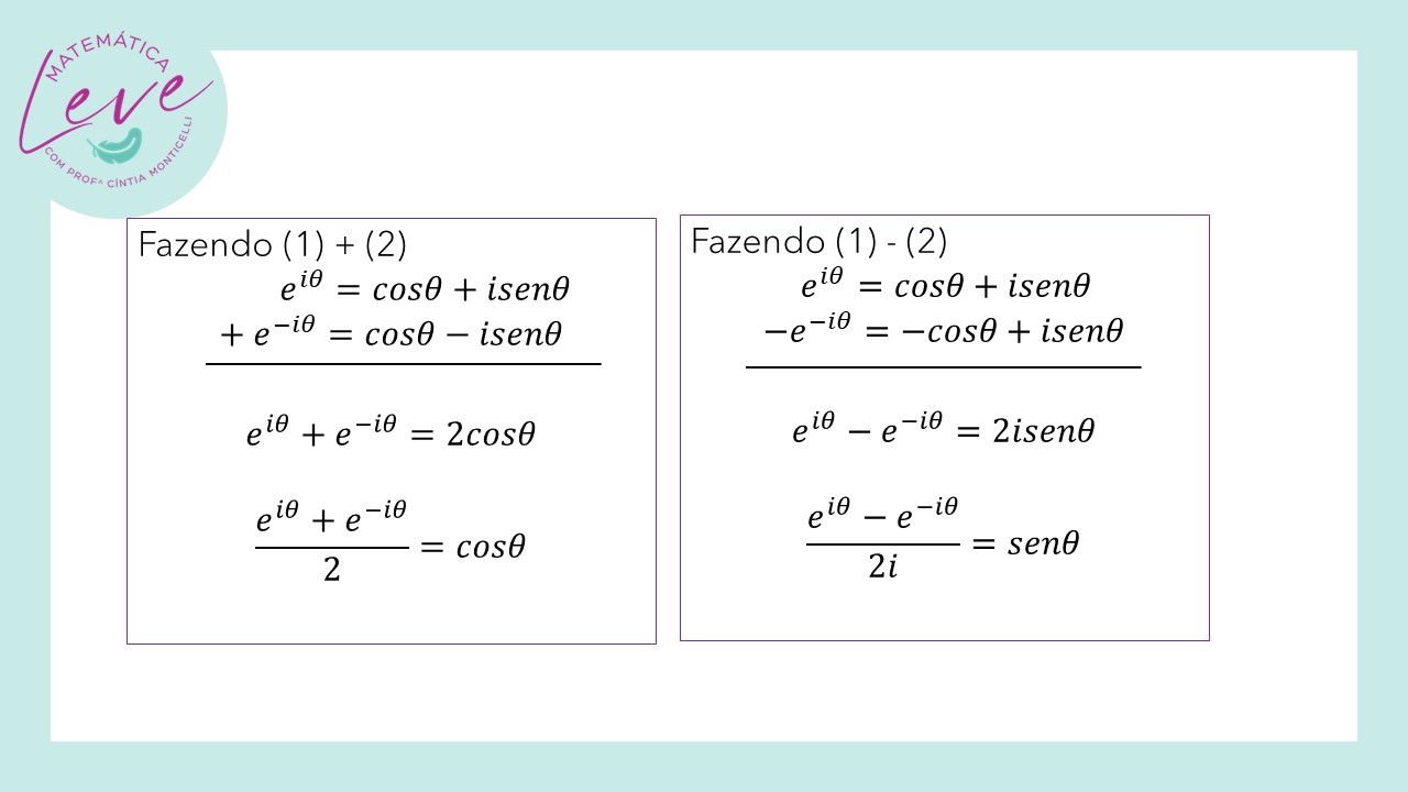 Representação das Fçs Trigonom. usando a Fórmula de Euler – Matemática Leve